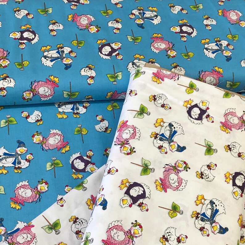 Knit Chicks Chicken Fabric by Henry Glass Aqua Blue White - Etsy