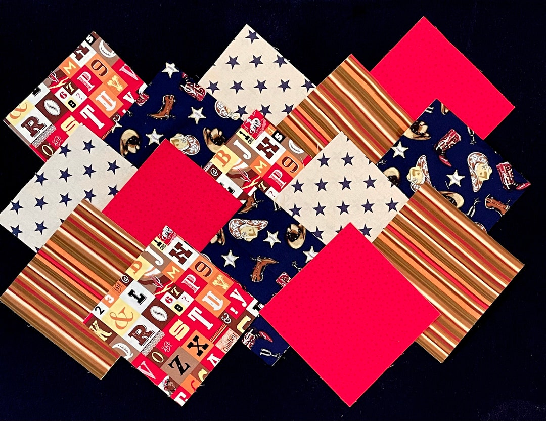 42 Western Rodeo Cowboy Pre Cut 7" Quilt Square Blocks Red Blue Tan ...