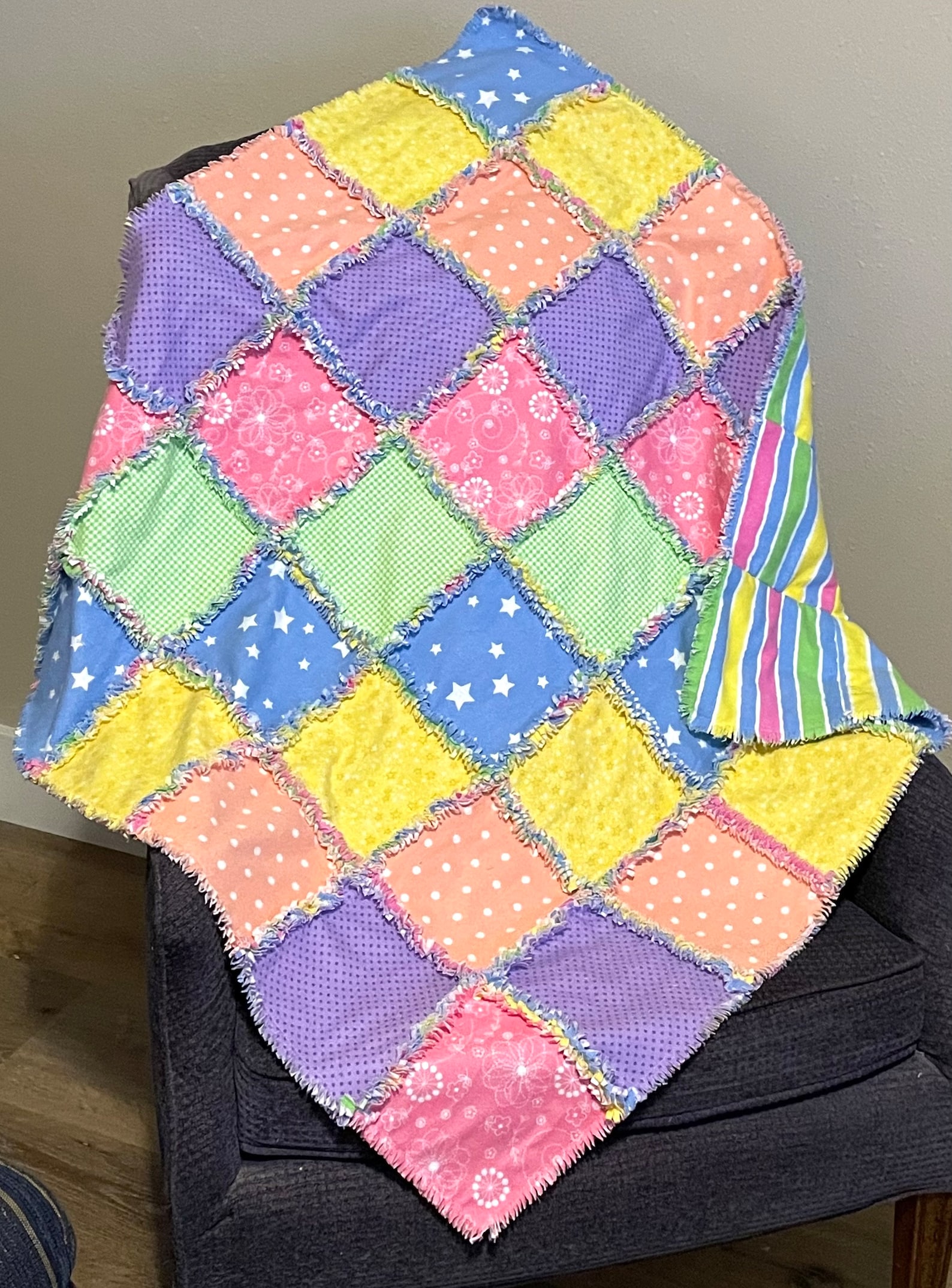 Baby Rainbow Rag Quilt Kit, 72 Pre Cut Quilt Blocks 7 Squares, Pink ...