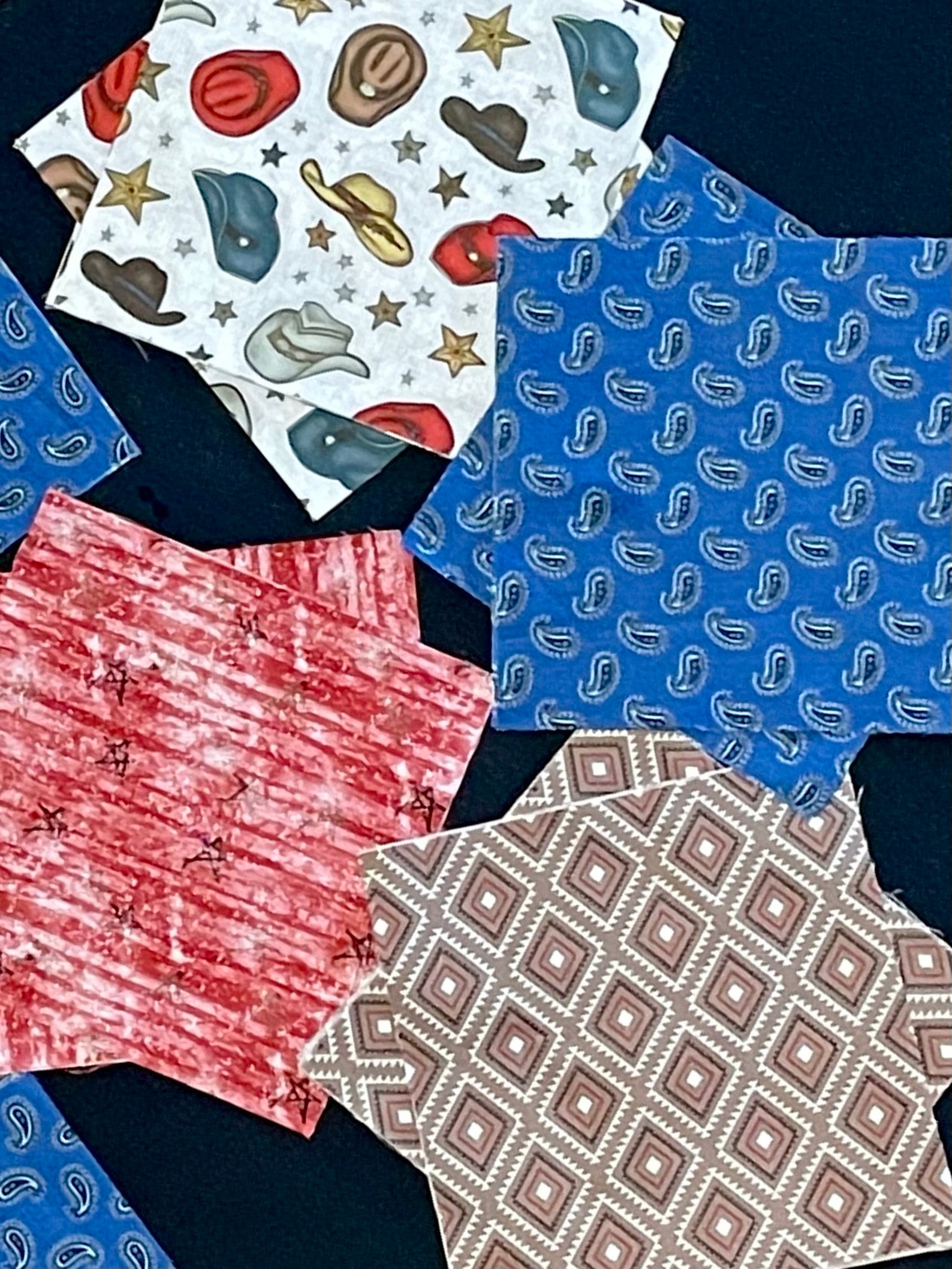 Western Embroidered Cowboy Quilt Blocks, 60- 7" Cotton Pre Cut Squares ...