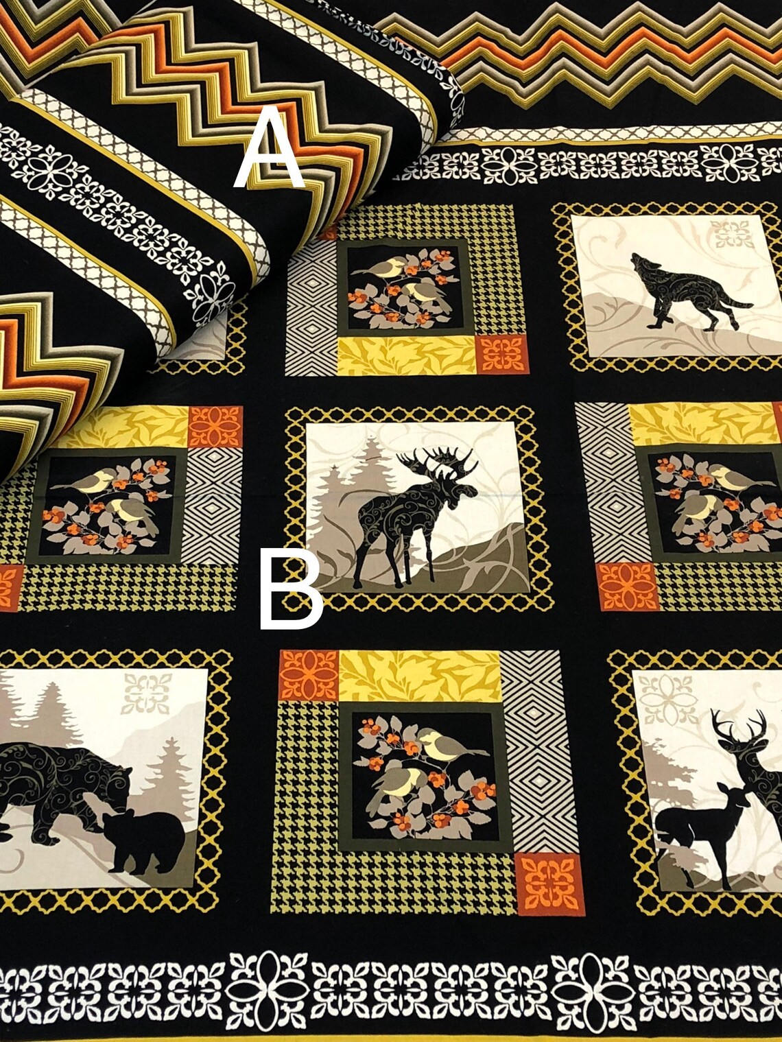 Moose Deer Bear Silhouette Fabric Panel Wilderness Lodge by - Etsy