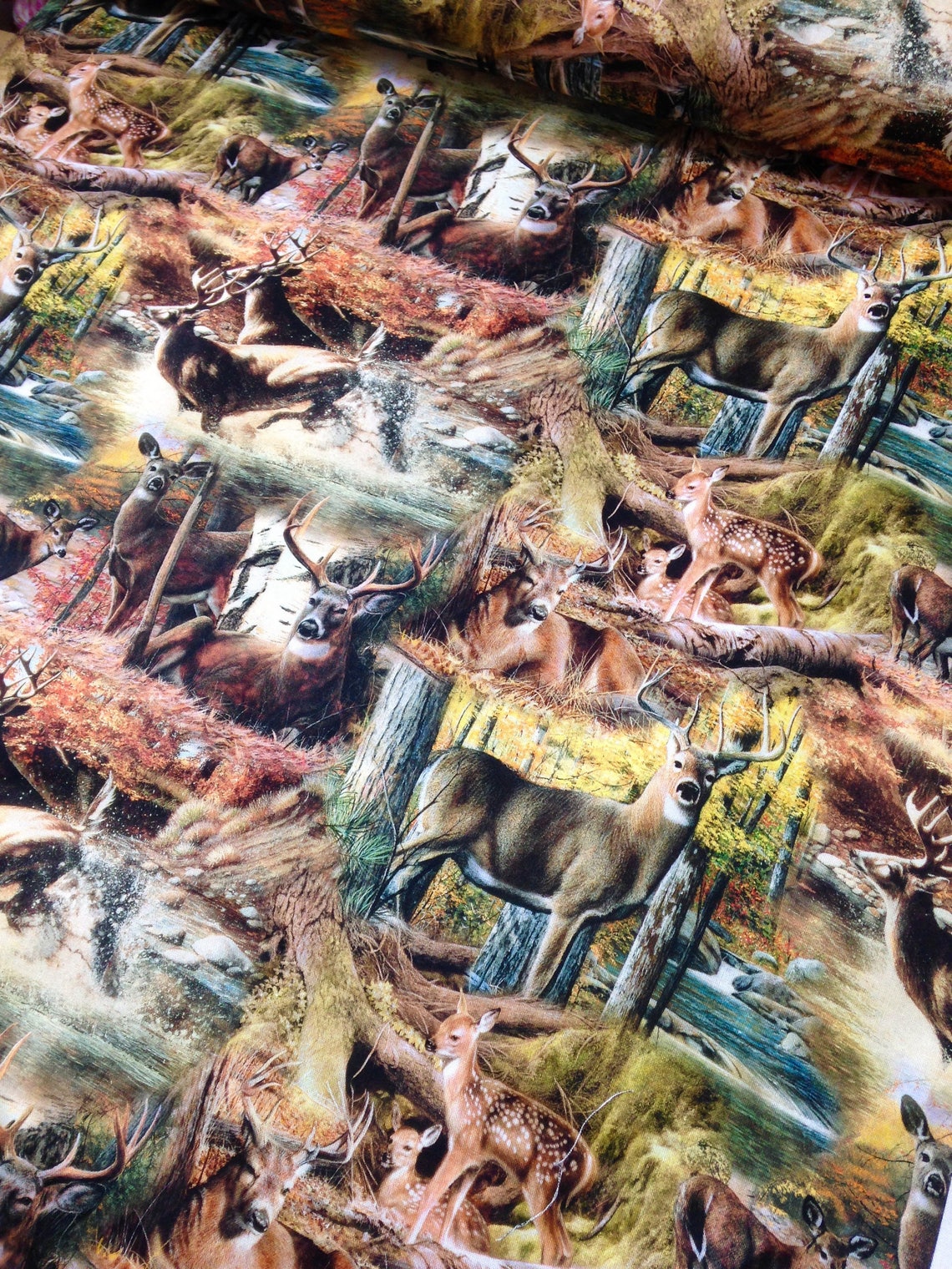 Deer buck hunting fabric woodland fabric On the Run by | Etsy