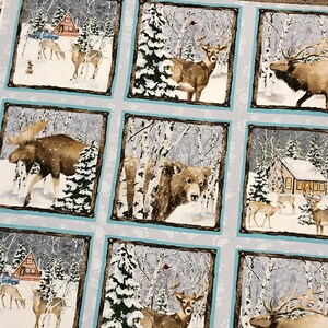 Snowy Woods 6 or 9 Framed Picture Fabric Panel, Pine Tree Cabins Winter ...