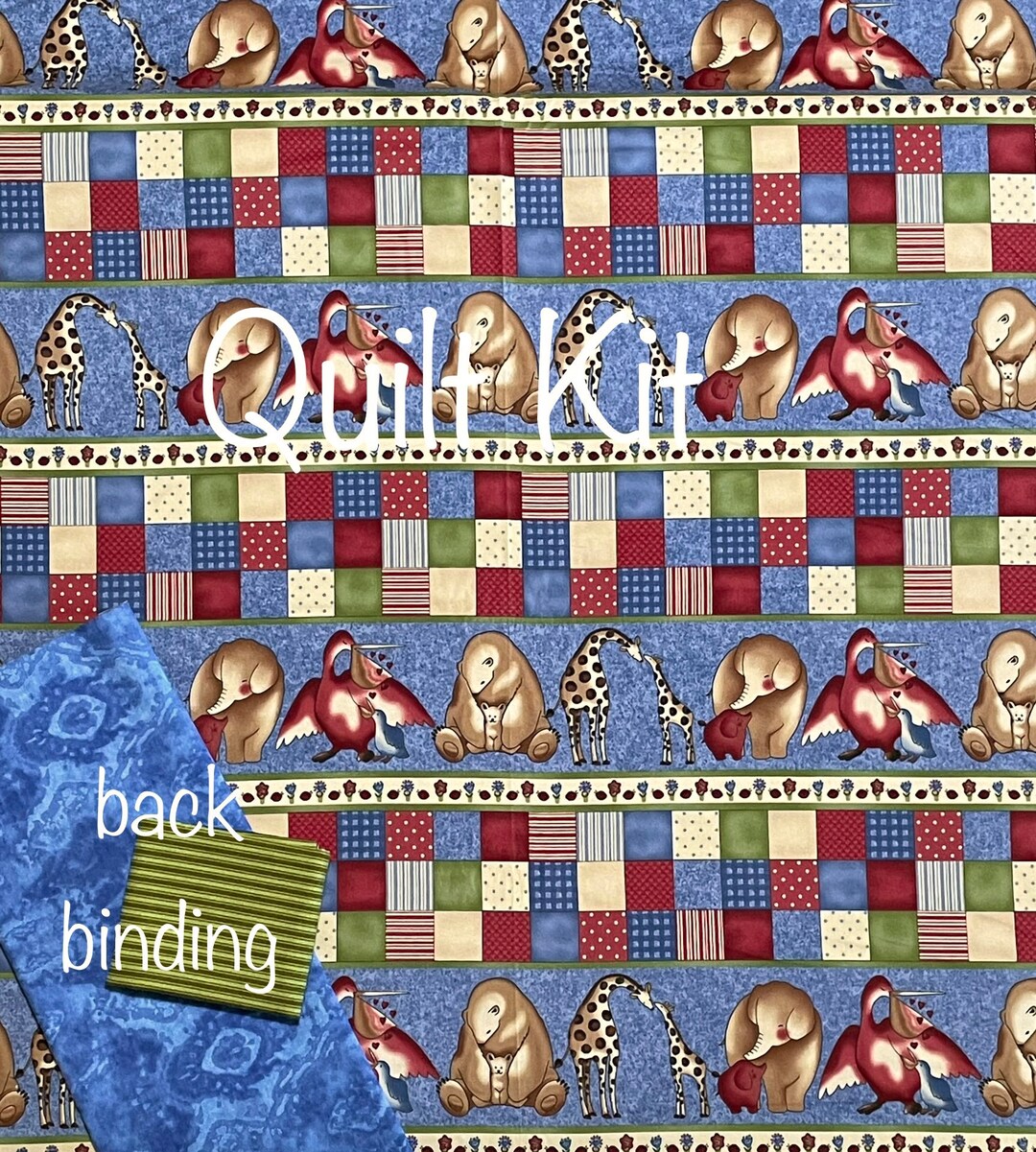Giraffe Elephant QUILT KIT, Bear Zoo Jungle Animals, Green Blue ...