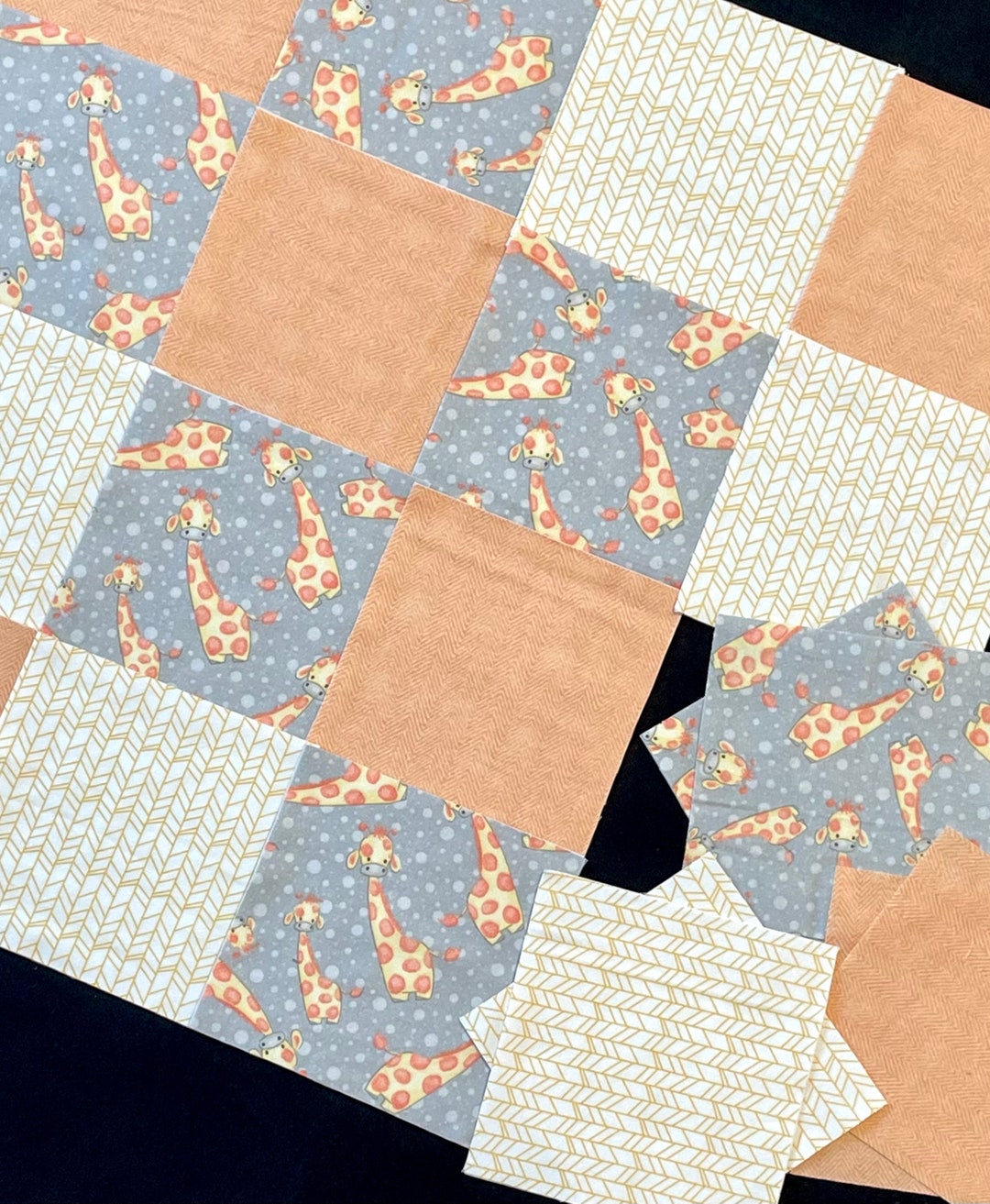 72 Giraffe Pre Cut Quilt Blocks, Baby Rag Quilt Kit, 7 Squares, Purple ...