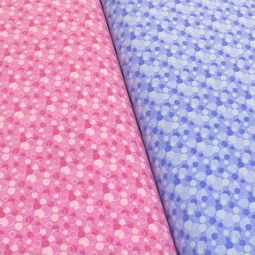 Bubbles Circles Polka Dot Periwinkle Blue, White Pink Flannel Fabric ...