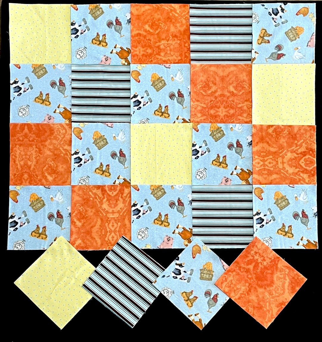 72 Farm Animal 7" Squares, Pre Cut Flannel Quilt Blocks, Cow Pig Horse ...