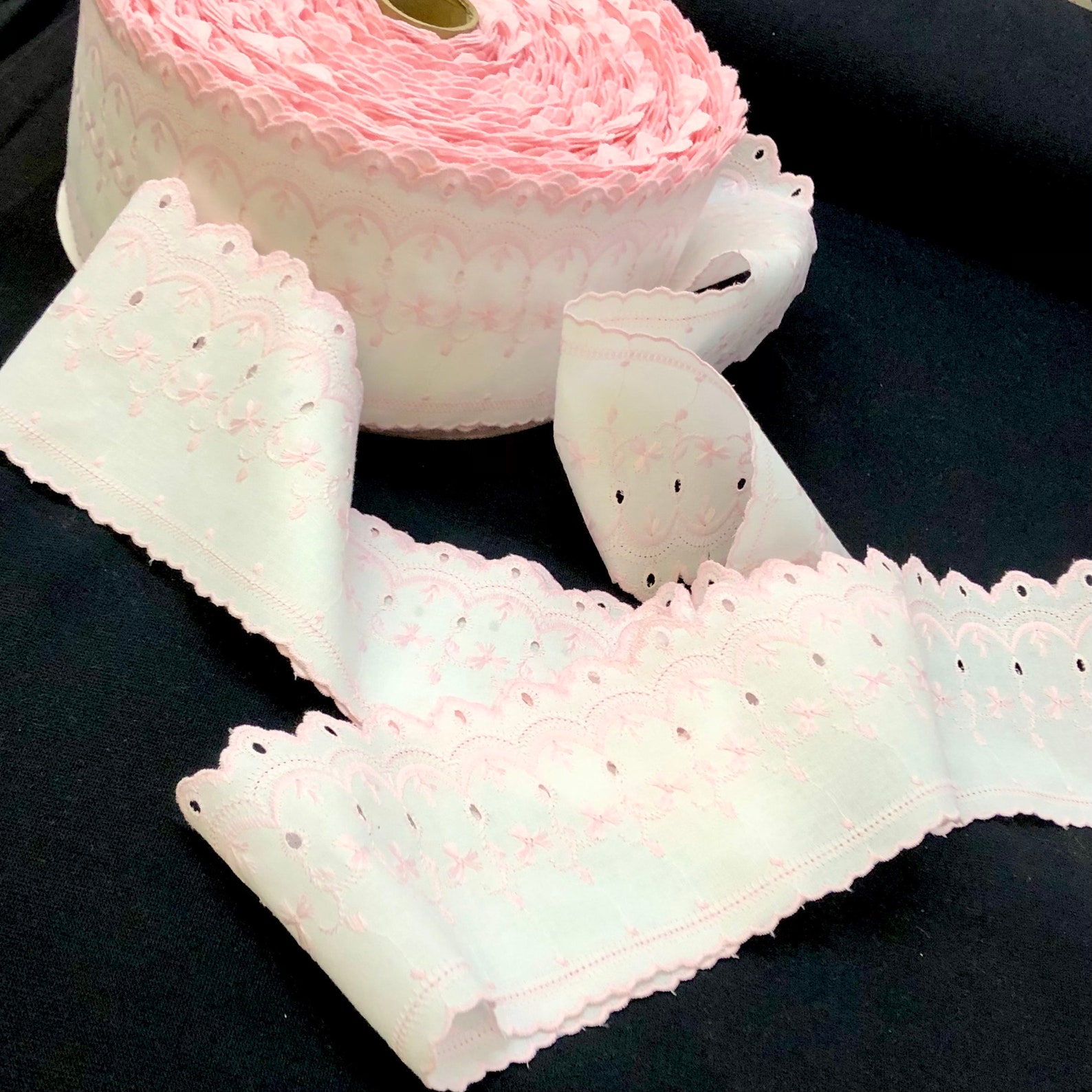 10 Yards Pink White Eyelet Lace Bulk Lace 4 Wide Girl - Etsy