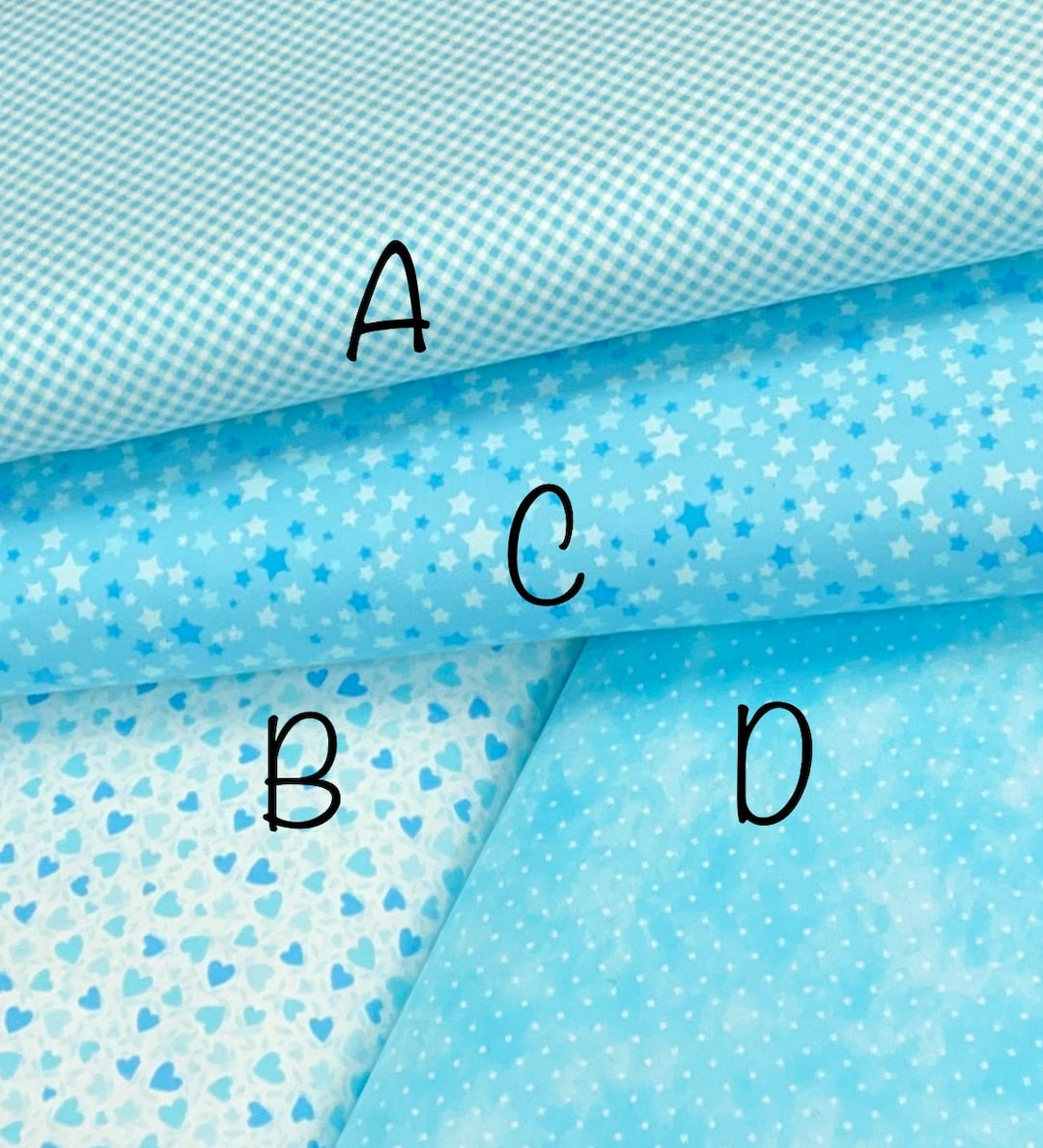 Aqua Playtime Flannel by Maywood Studio, Hearts, Gingham, Stars, Polka ...