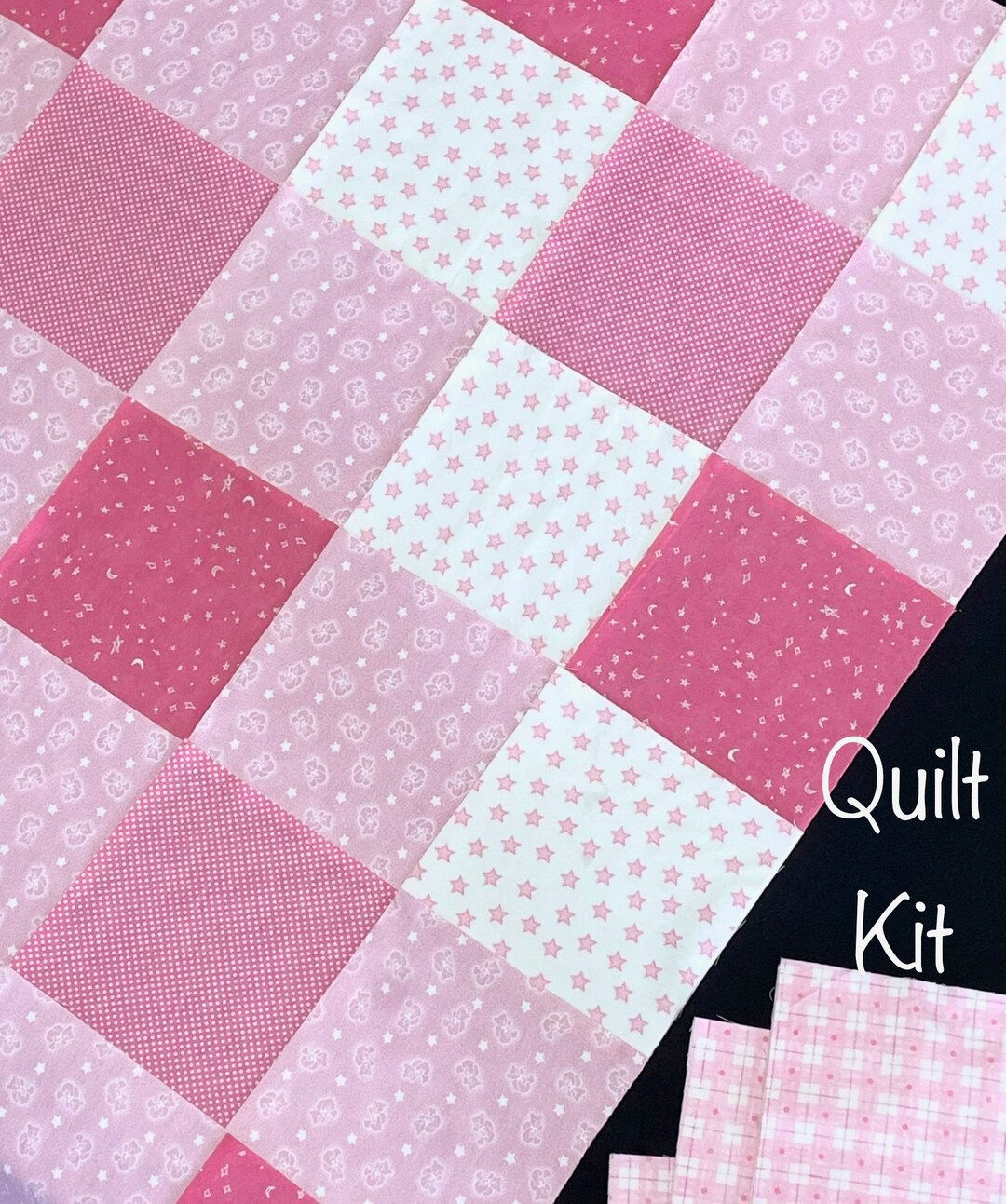 72 Pink Teddy Bear, Star Baby Rag Quilt Kit, Pre Cut Quilt Blocks 7 ...