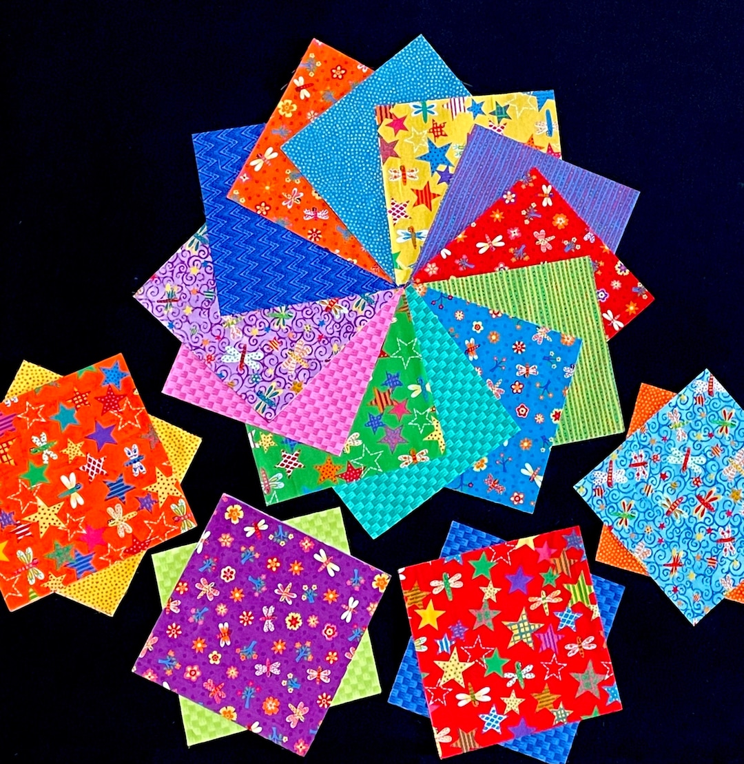 50 Floral Insect Star Batik Pre Cut Fabric Quilt Blocks 7" Squares ...