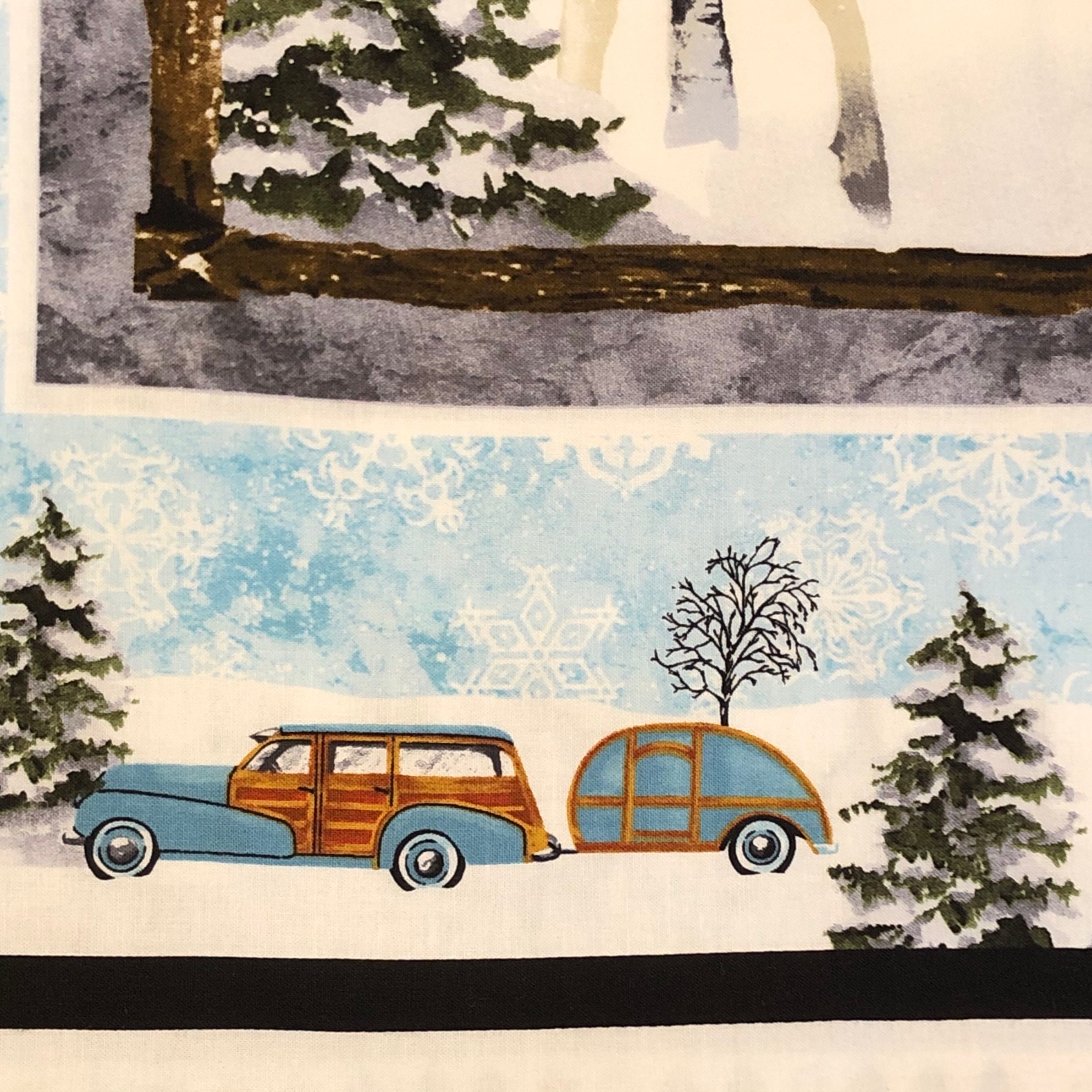 Snowy Woods Fabric Panel Pine Tree Cabins Winter Woodland | Etsy