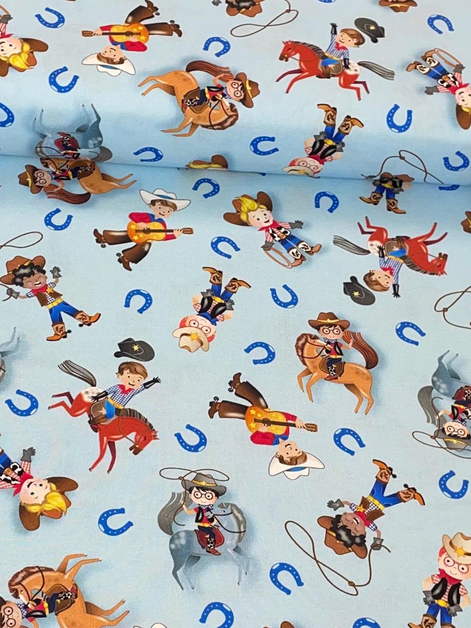 Lil Buckaroo's, Cowboy Rodeo Western Fabric, Blue, by Benartex, Western ...