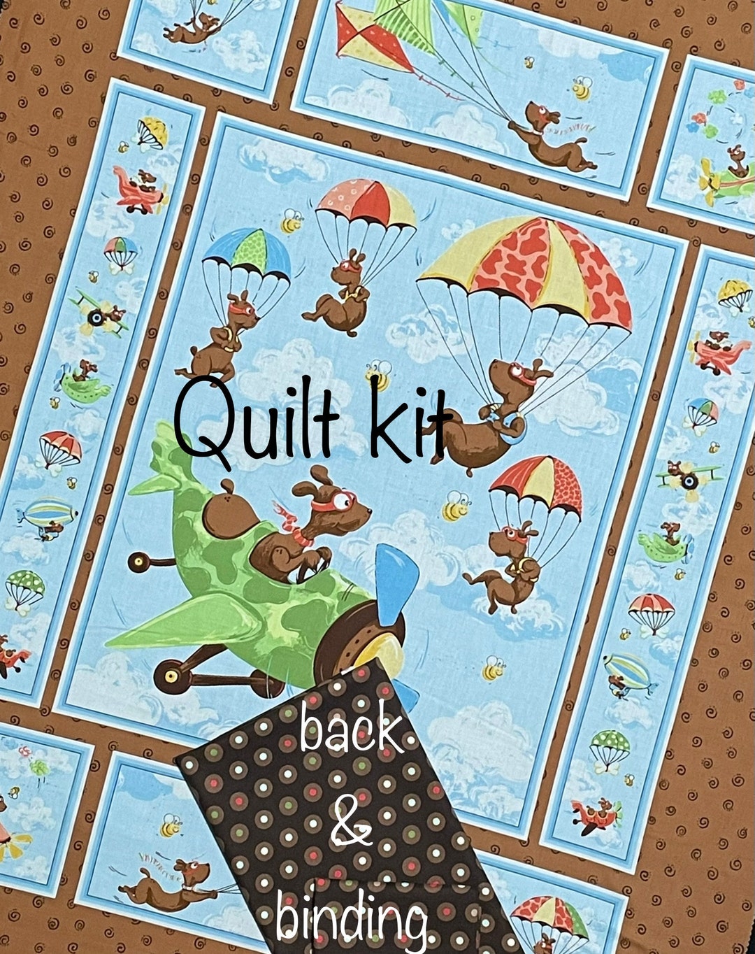 Susybee Zig Dog Quilt Kit, Parachute Dog, Flying Ace Dog Quilt 36 Panel ...