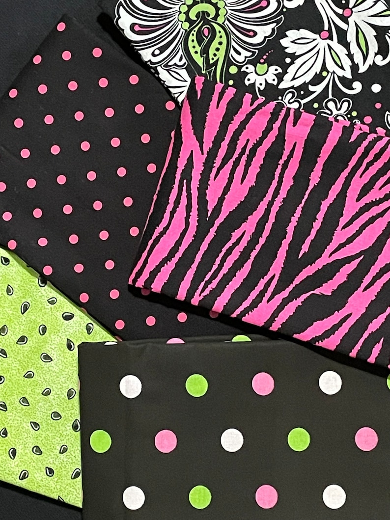 Pink Lime Green Brown Polka Dot, 1/2 Yard Fabric Bundle, Flowers ...