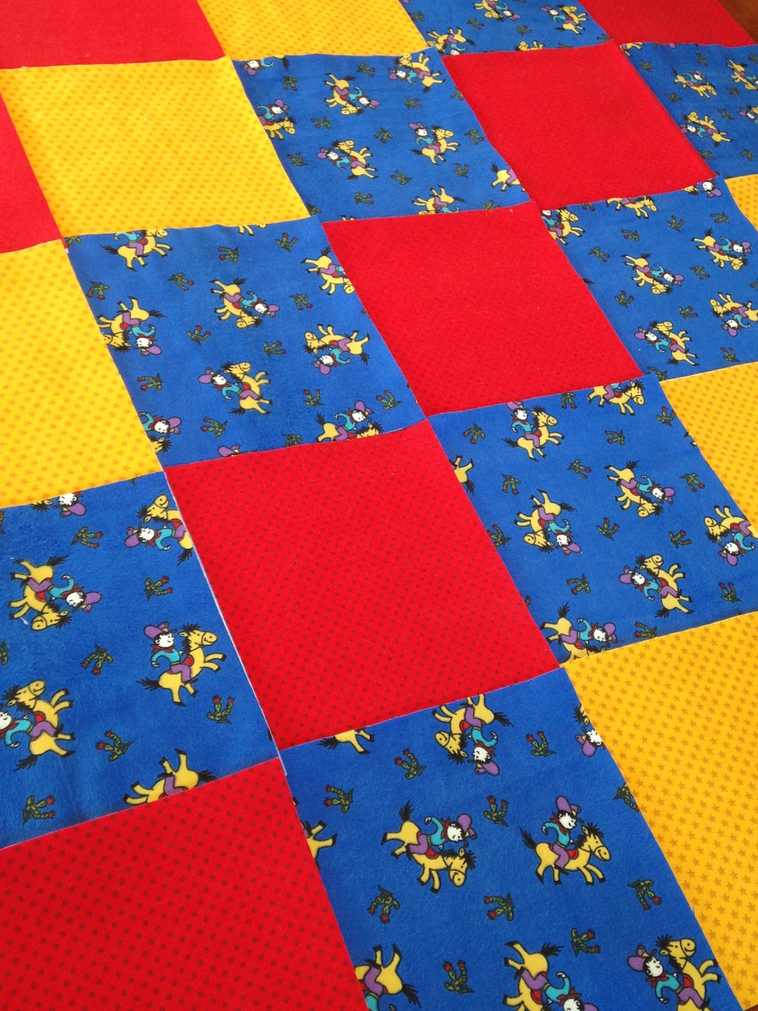 75 Cowboy Rodeo Pre Cut Rag Quilt Kit 8" Squares Blocks, Blue Red ...