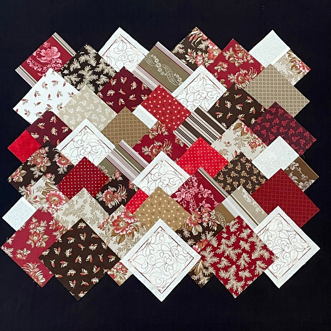 60 Burgundy Brown Beige 6" Pre Cut Square Quilt Blocks, Quilting Fabric ...
