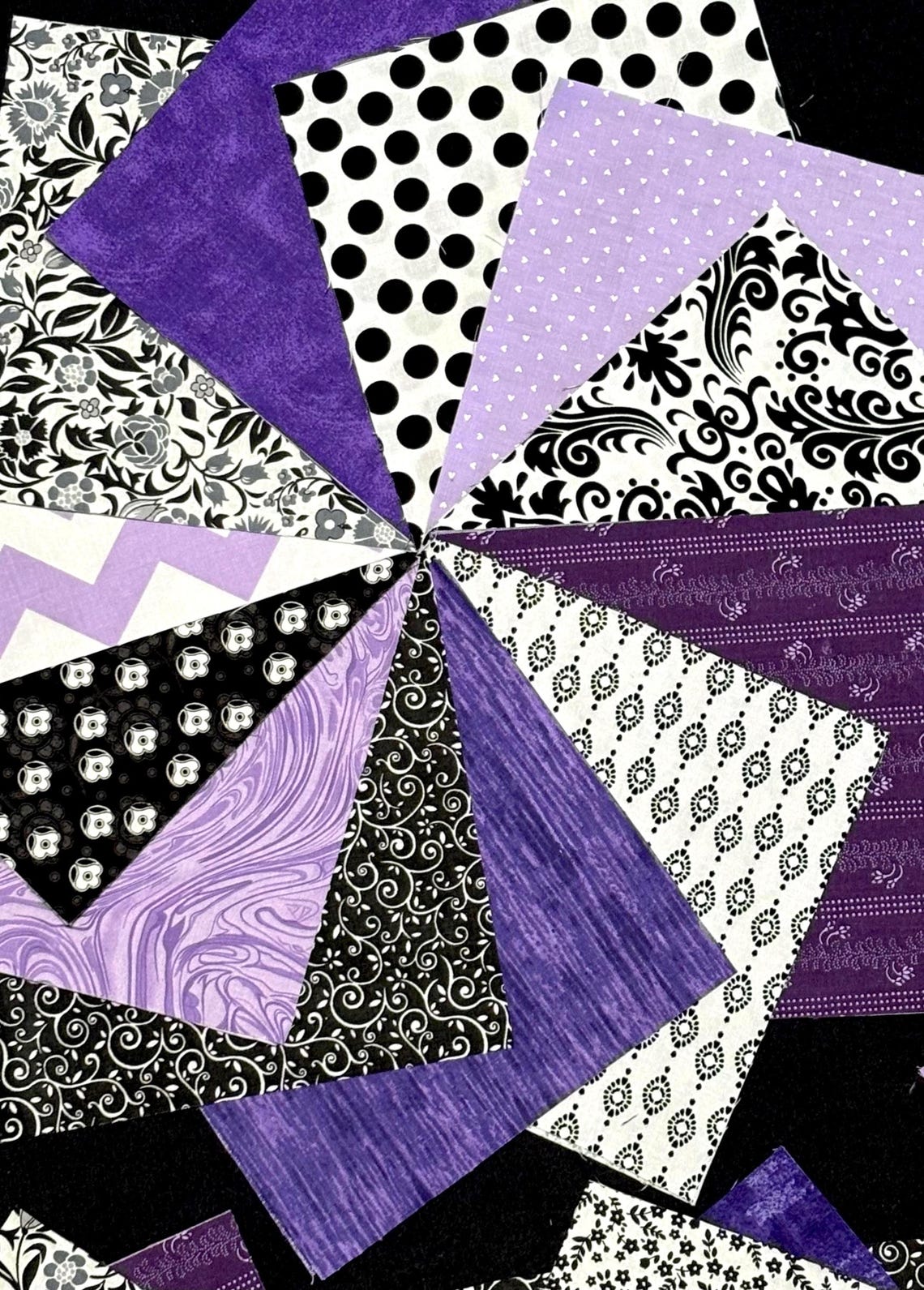 48 Purple Black White 7" Pre Cut Square Quilt Blocks, Quilting Fabric ...
