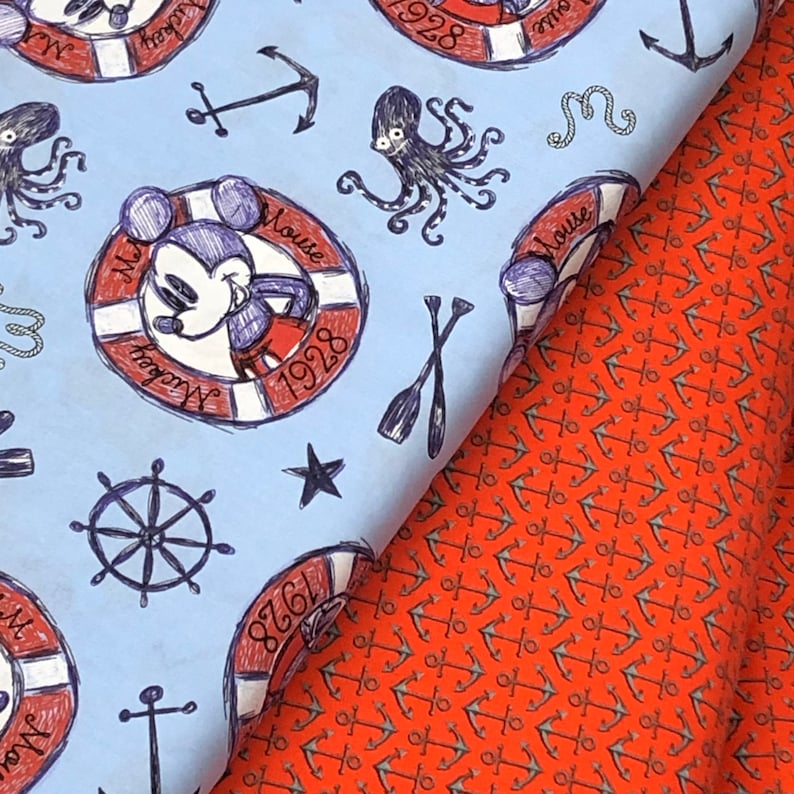 Mickey Mouse Nautical Anchors Red Blue, Disney, Minnie Mouse, Cotton ...