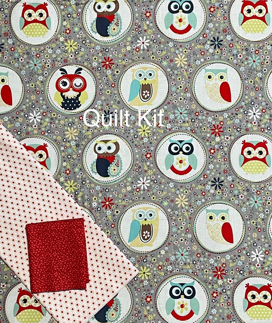 Owl QUILT KIT Panel, Includes Binding & Backing, Hooty Hoot Owl Tossed ...