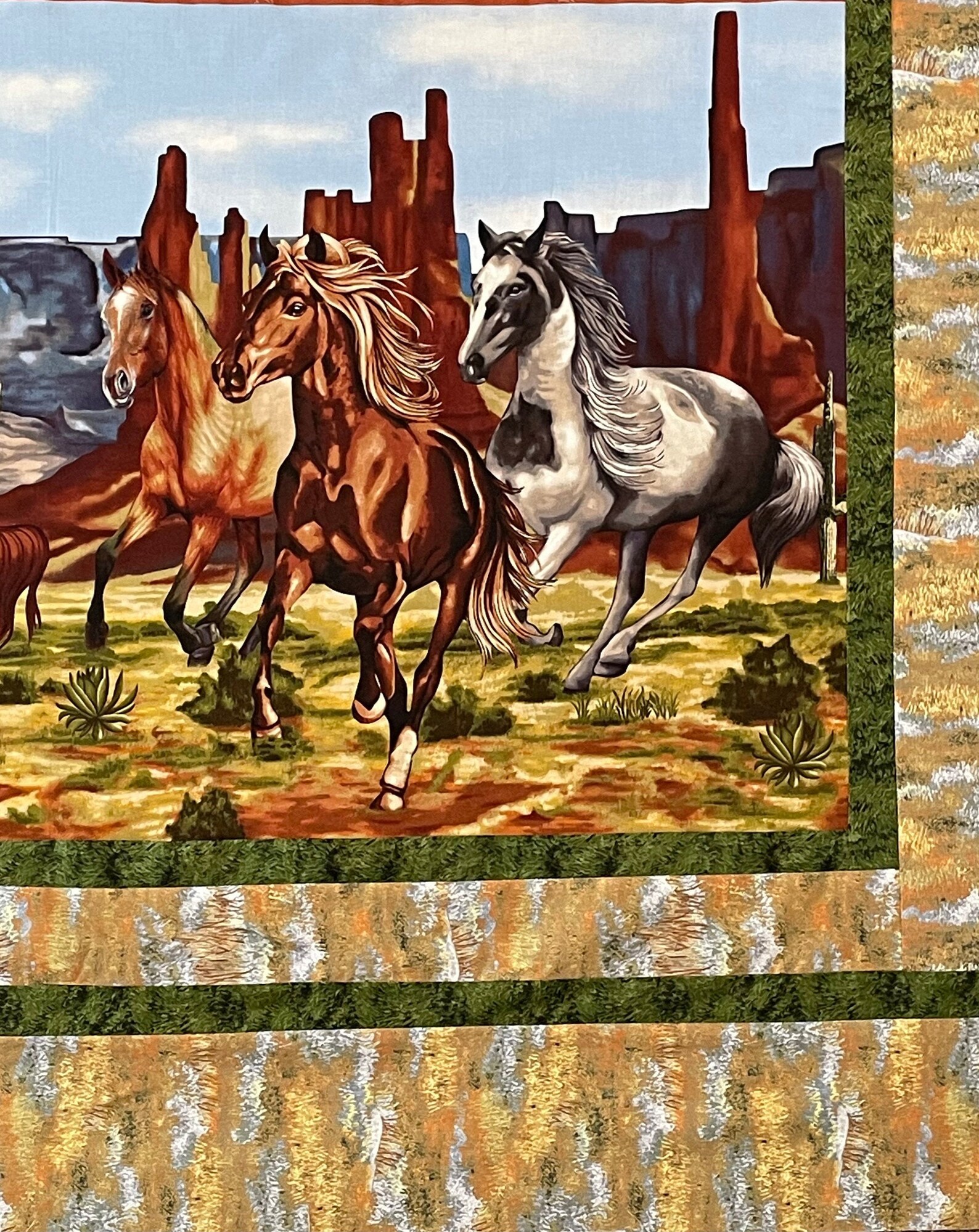 Wild Wild West Horse Fabric Panel Quilt Top Canyon Dessert - Etsy