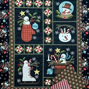 Snowdays Fabric Panel Quilt Kit, Soft Flannel, Candy Cane, Snowman ...