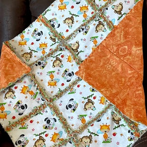 Puppy Dog Giraffe Monkey Rag Quilt, 3 Warm Flannel Layers, 33x38 ...
