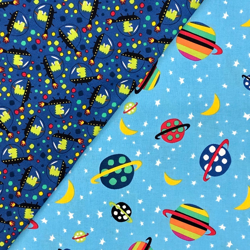 Aliens outer space cotton fabric boy quilt fabric planets | Etsy