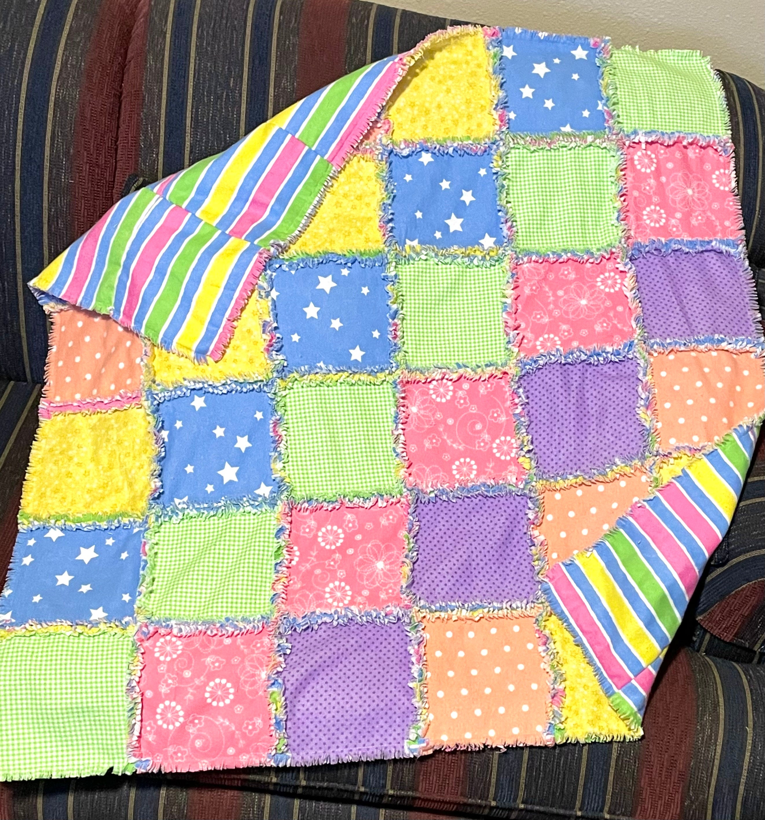 Baby Rainbow Rag Quilt Kit, 72 Pre Cut Quilt Blocks 7" Squares, Pink ...