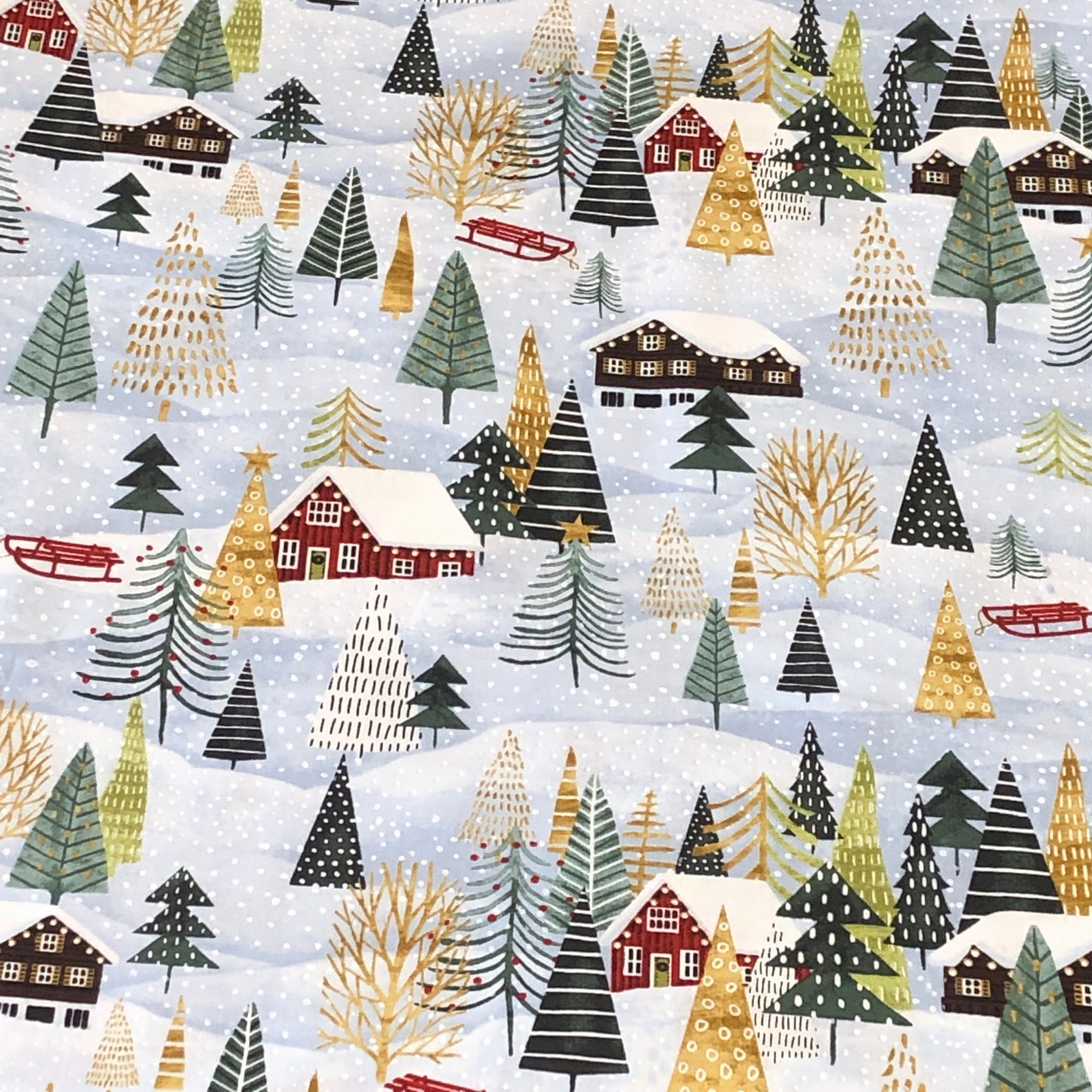 Christmas Snowy Magic, Winter Country Cabin Fabric Panel, Wilderness ...