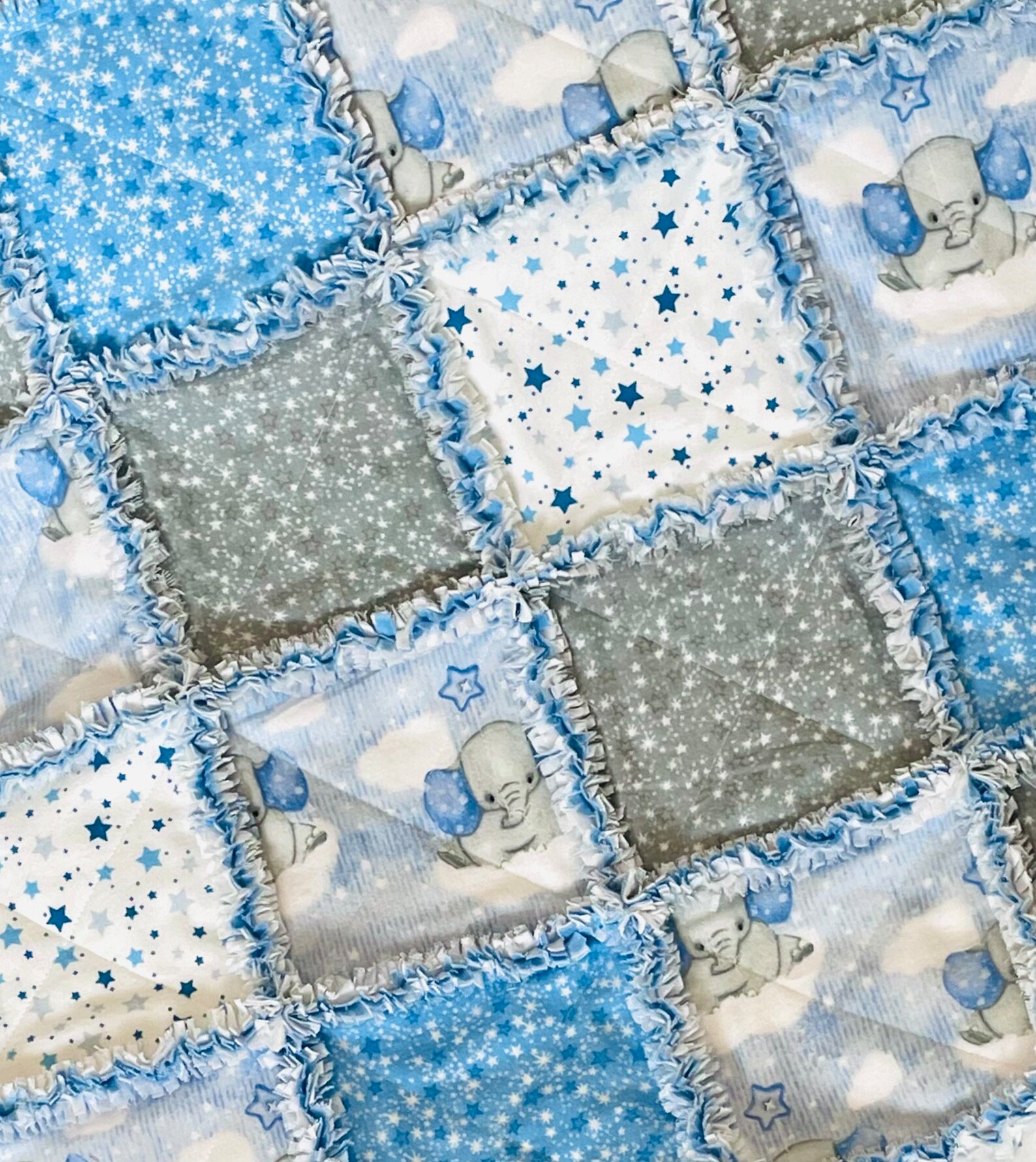 Blue Elephant Rag Quilt Kit 72 Quilt Blocks 7 Flannel - Etsy