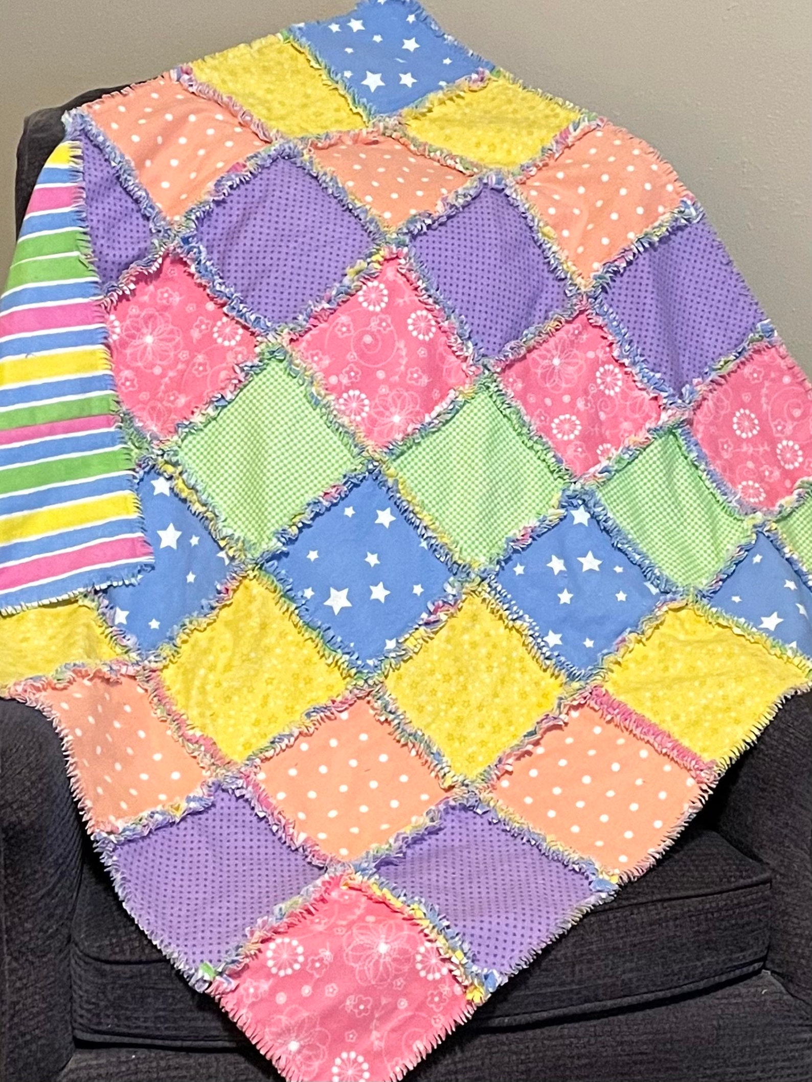 Baby Rainbow Rag Quilt Kit, 72 Pre Cut Quilt Blocks 7 Squares, Pink ...