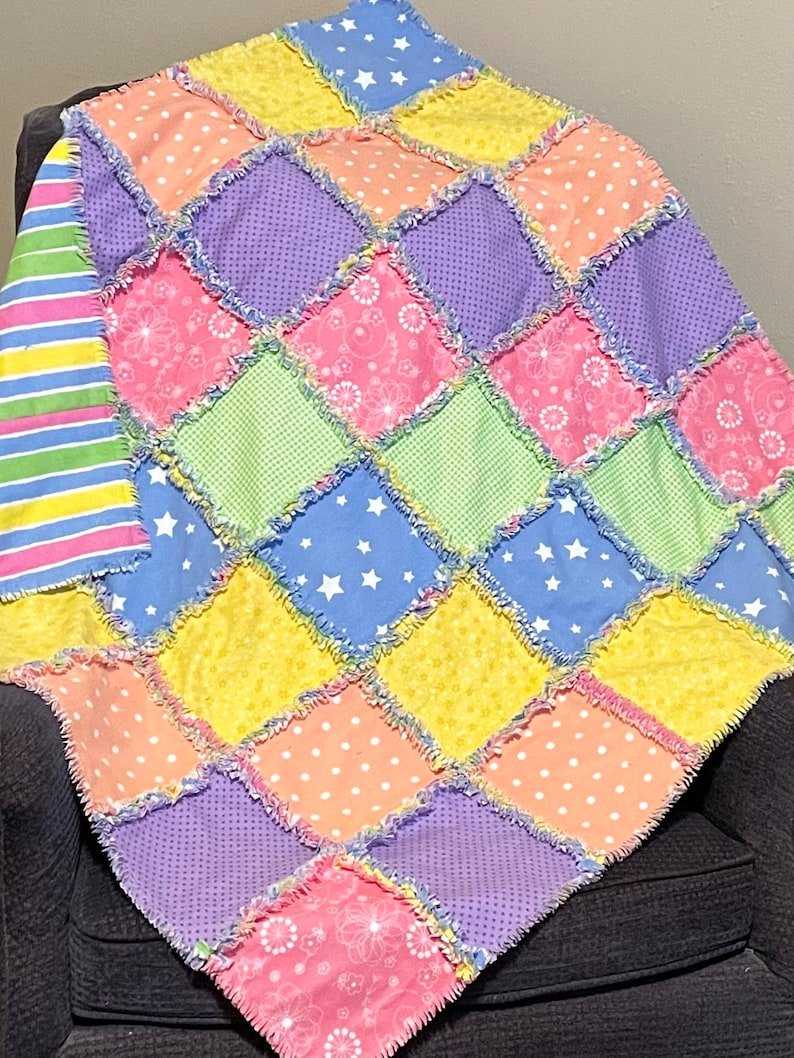 Baby Rainbow Rag Quilt Kit, 72 Pre Cut Quilt Blocks 7" Squares, Pink ...