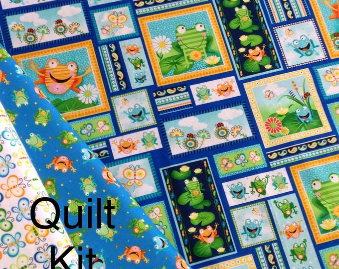 Frog QUILT KIT Panel, Binding & Backing Lily Pad Pond, Flowers ...