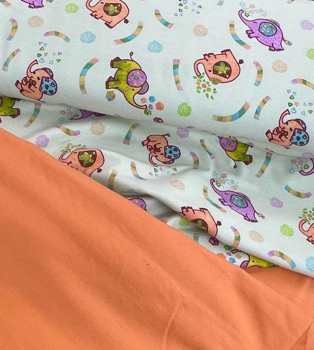 Elephant Party Flannel, Rainbows Hearts, Jungle Zoo Fabric, Fluffy ...