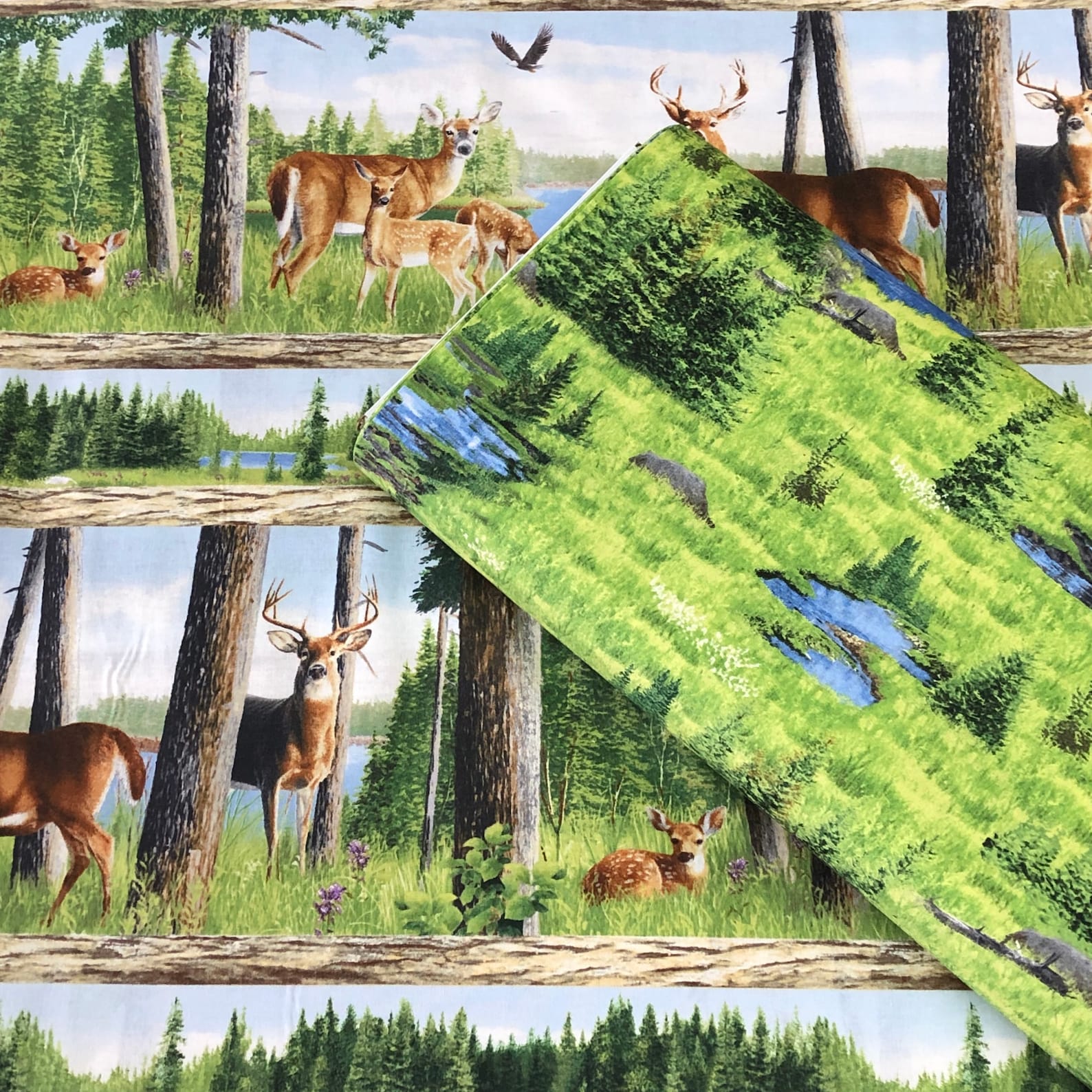 Oh Deer, 1 Yd Buck Doe Repeating, Striped Scenic Outdoors, Forest ...
