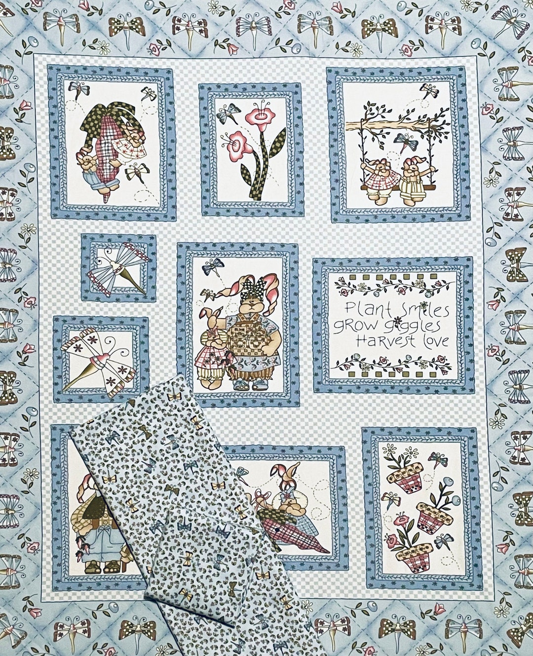 Bunny QUILT KIT Panel, Binding and Backing, Dragonfly Flowers Bunny ...