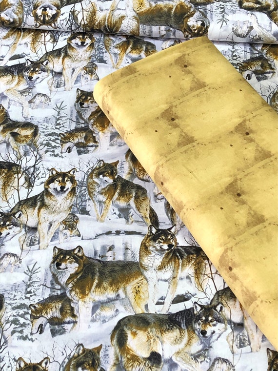 Wolf fabric wild wilderness wolf pack black white | Etsy