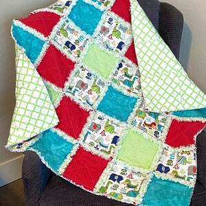 Dinosaur Baby Rag Quilt Kit, 72 Pre Cut 7" Flannel Quilt Blocks ...
