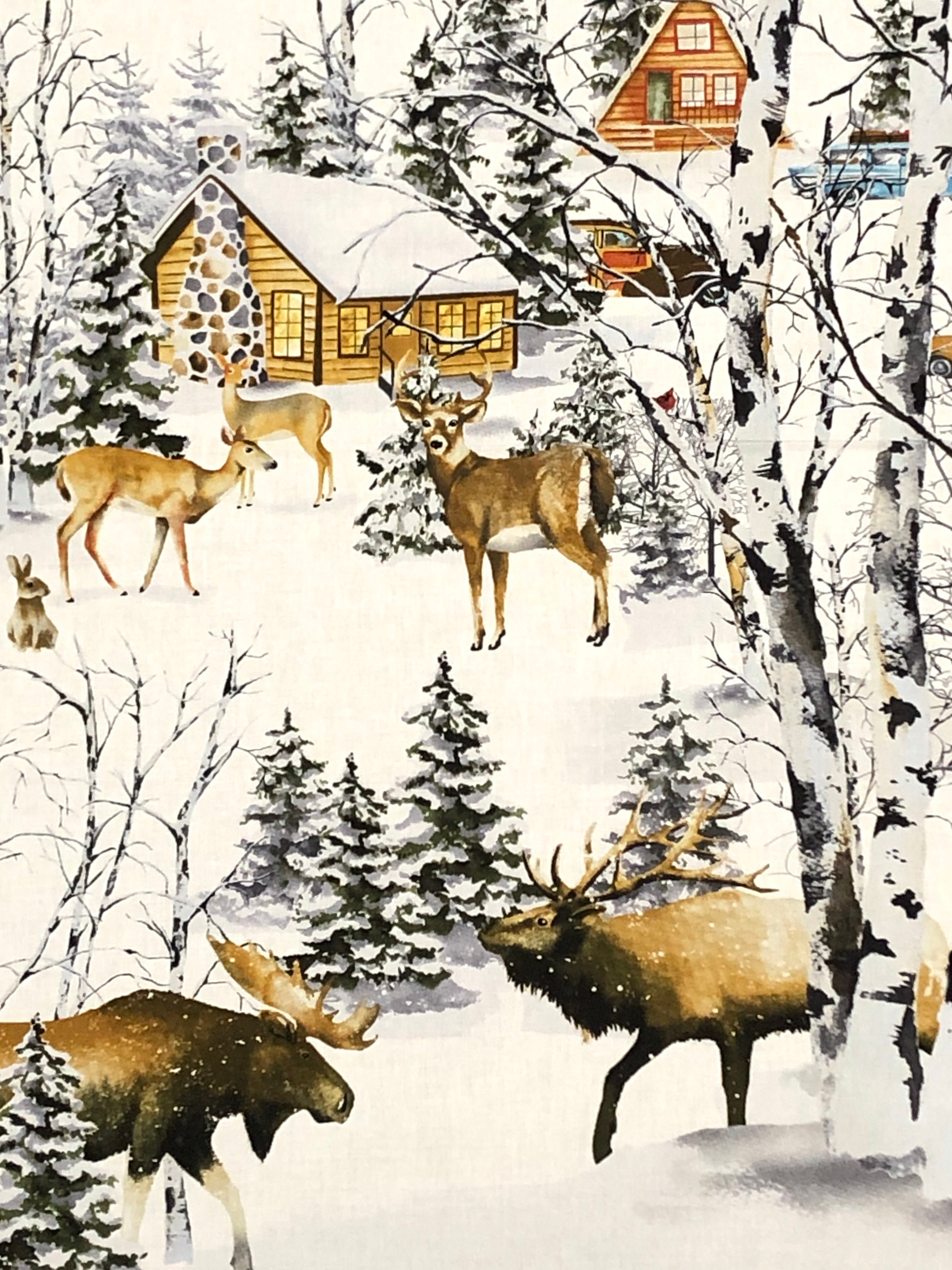 Snowy Woods Fabric Panel Pine Tree Cabins Winter Woodland | Etsy