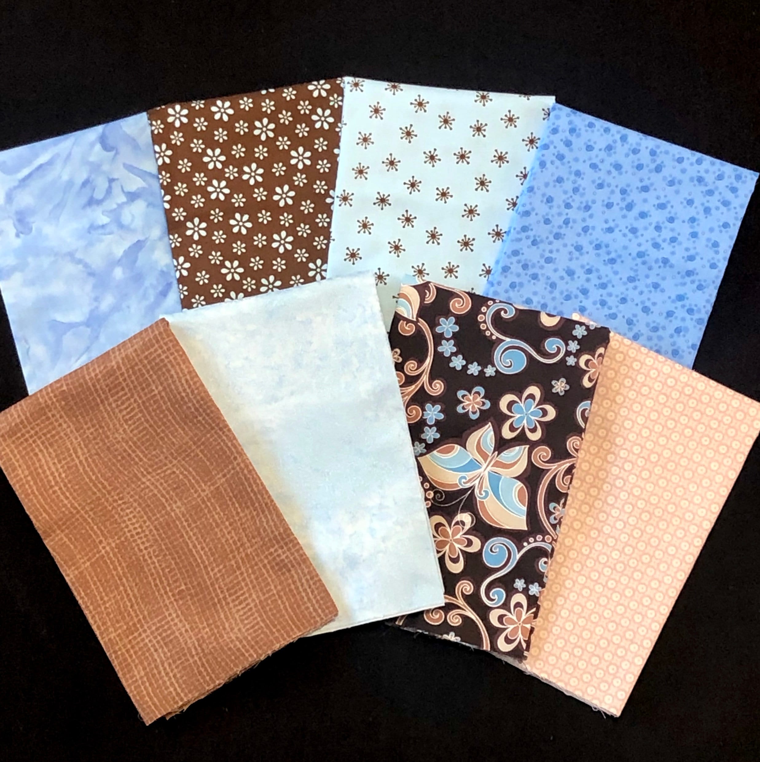 Brown Blue Fat Quarter Fabric Bundle 8 Different Patterns | Etsy