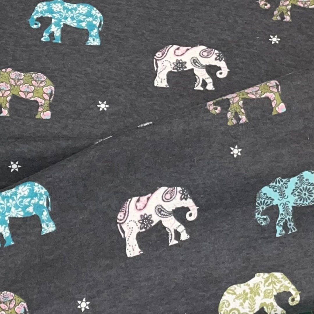 2/3 Yd Elephant Flannel, Colorful Elephants, Silhouette Elephant ...