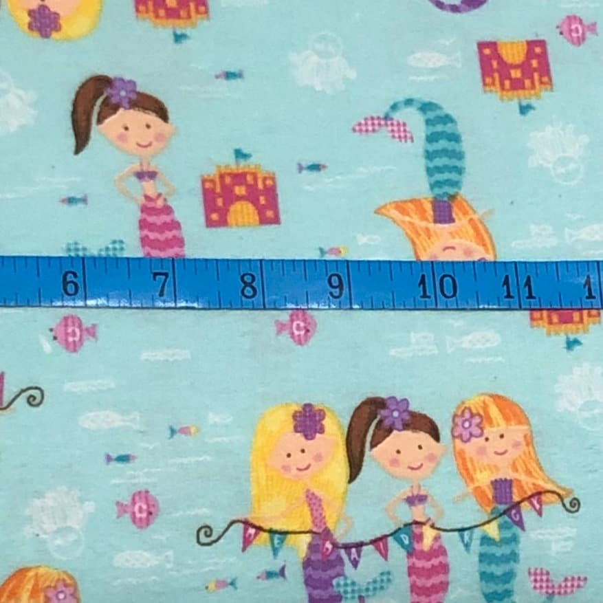 Mermaid flannel fabric fish ocean sea aqua blue pink girl | Etsy