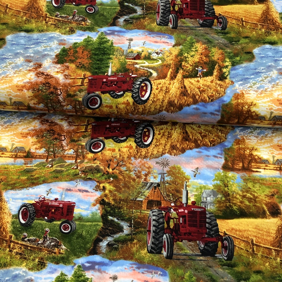 Farmall Tractors All Over in Crops, by Print Concepts, Farming Fabric ...