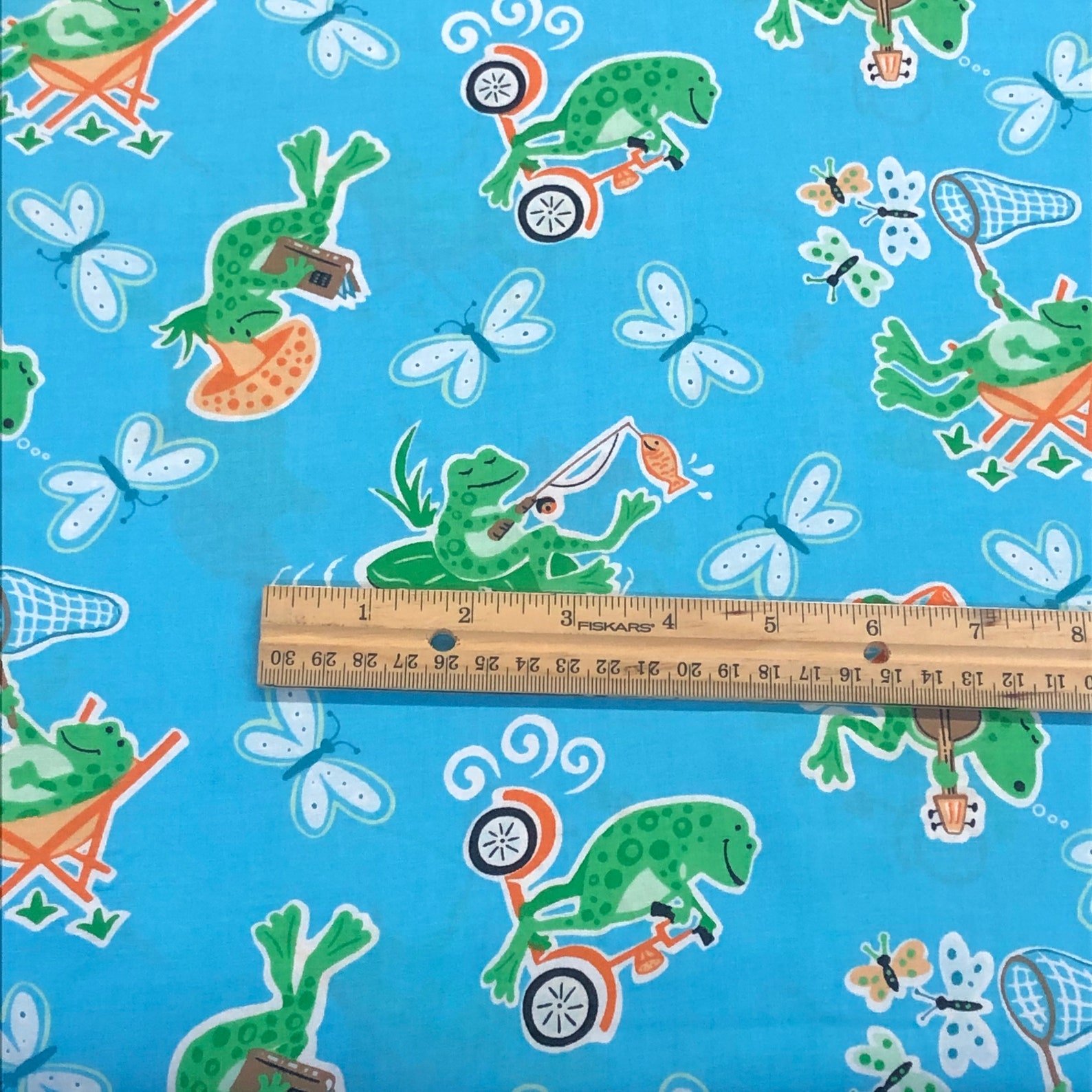 Froggy Frogs fabric toad fabric green orange blue toad | Etsy