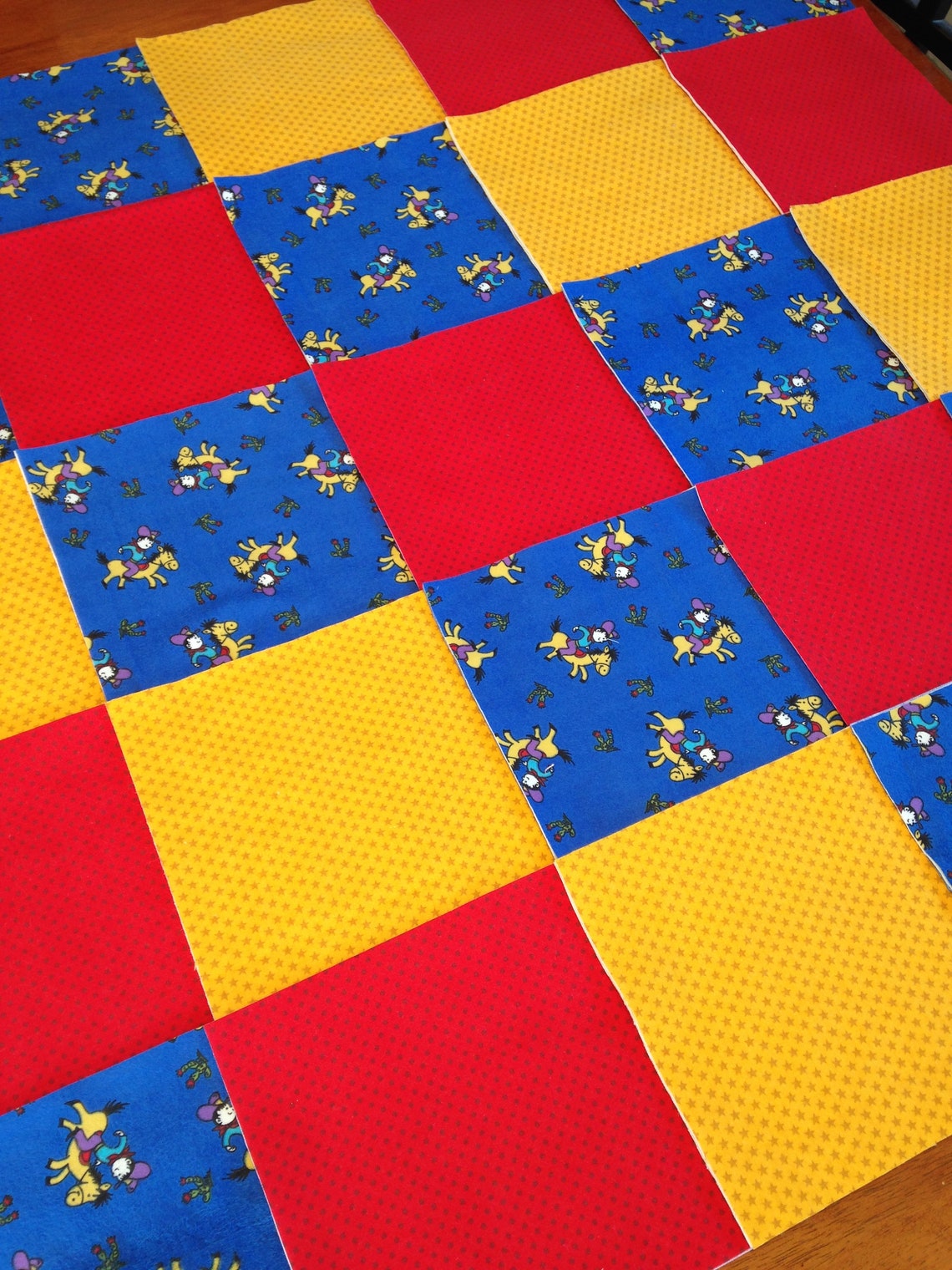 75 Cowboy Rodeo Pre Cut Rag Quilt Kit 8" Squares Blocks, Blue Red ...