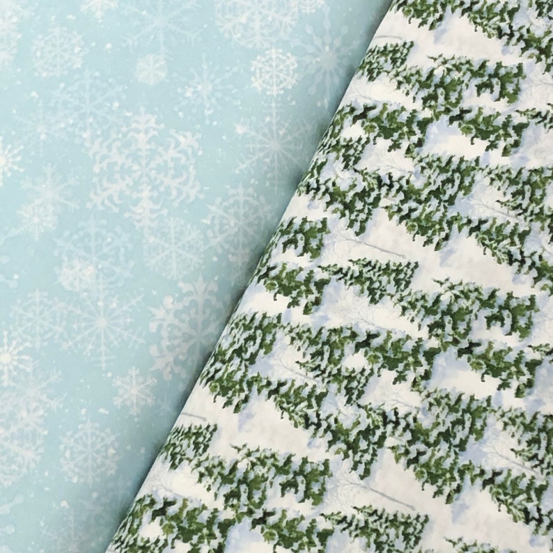 Snowy Woods Pine Tree Snowflake Winter Woodland Fabric by | Etsy
