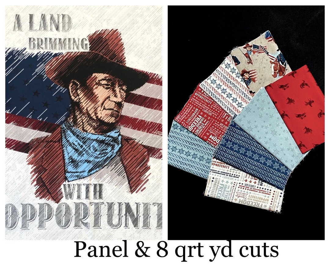 Americana John Wayne 8 Qrt Yards & Panel Bundle, Stars Quotes, Red Blue ...