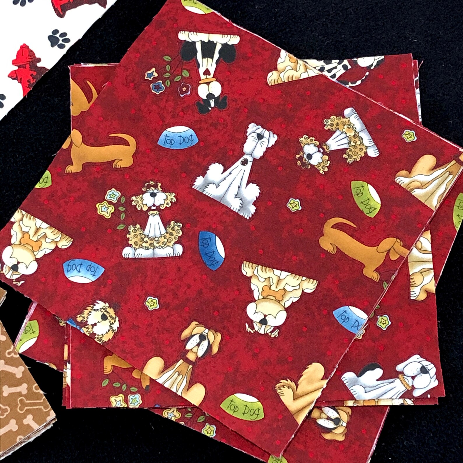 Puppy Dog Bones Paw Print Fabric, 8 Inch Square Quilt Blocks, Quilting ...