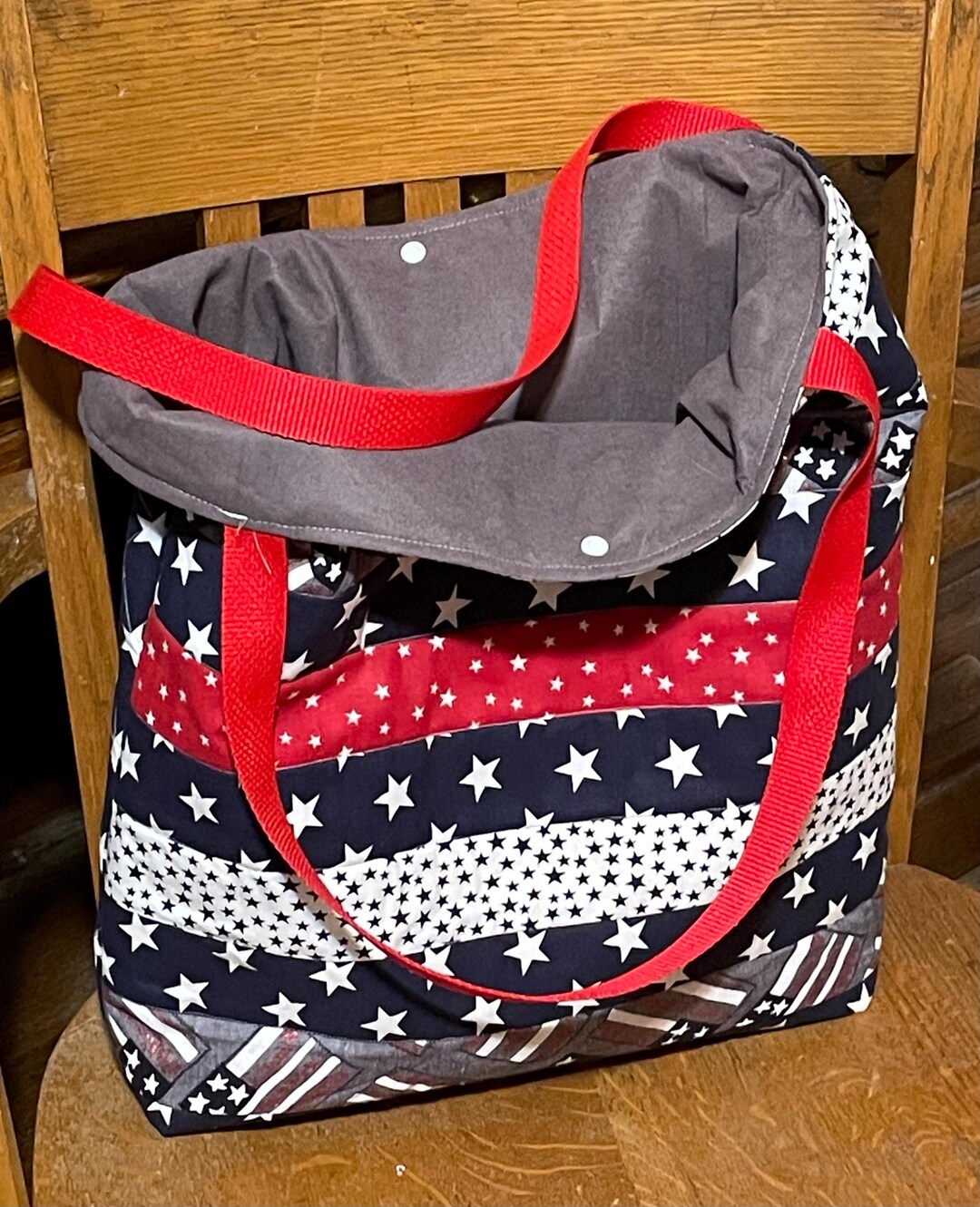 Patriotic Flag, Independence Day Fabric Quilted Tote Bag, Red White ...